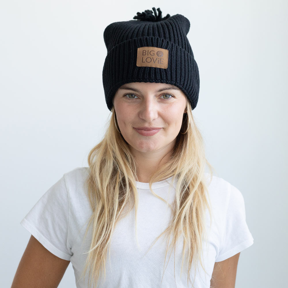 Vibe Cotton Cashmere Pom Hat | Black - BIG LOViE