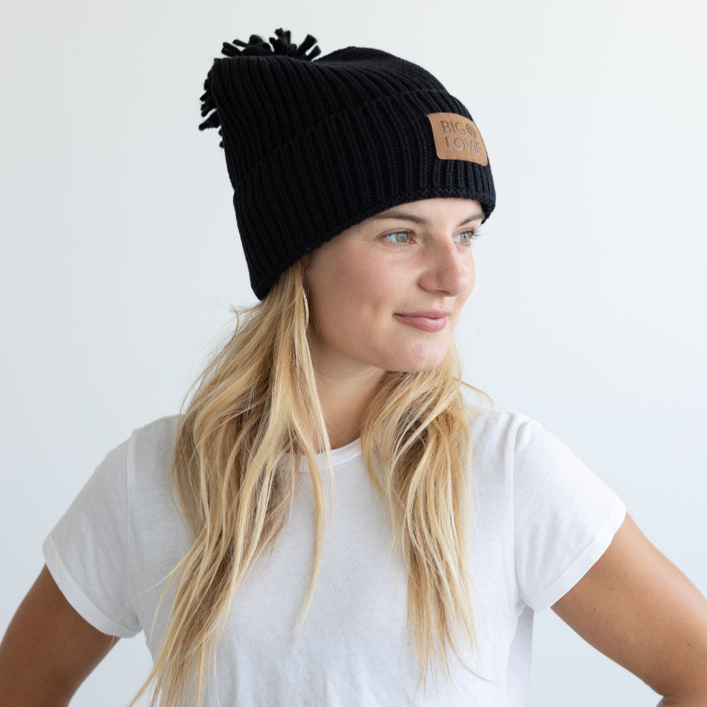 Vibe Cotton Cashmere Pom Hat | Black - BIG LOViE