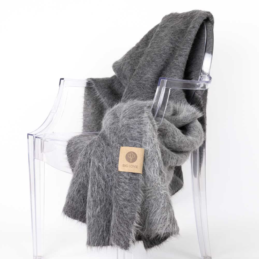 Suri Alpaca Double-Faced Dark Gray + Dark Brown Blanket - BIG LOViE